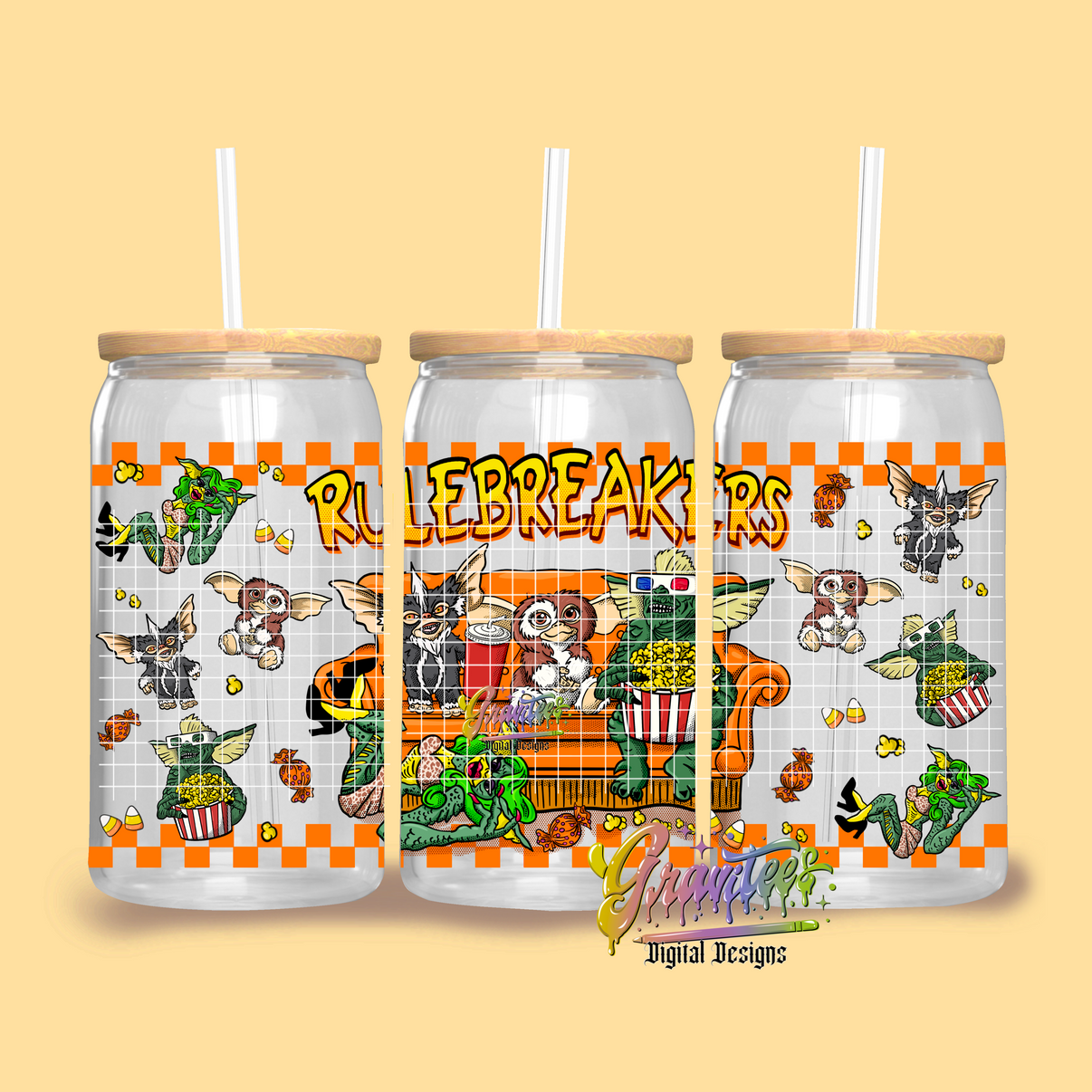 Rulebreakers Gremlins Libbey Glass Can Template Png, Christmas Movie C ...