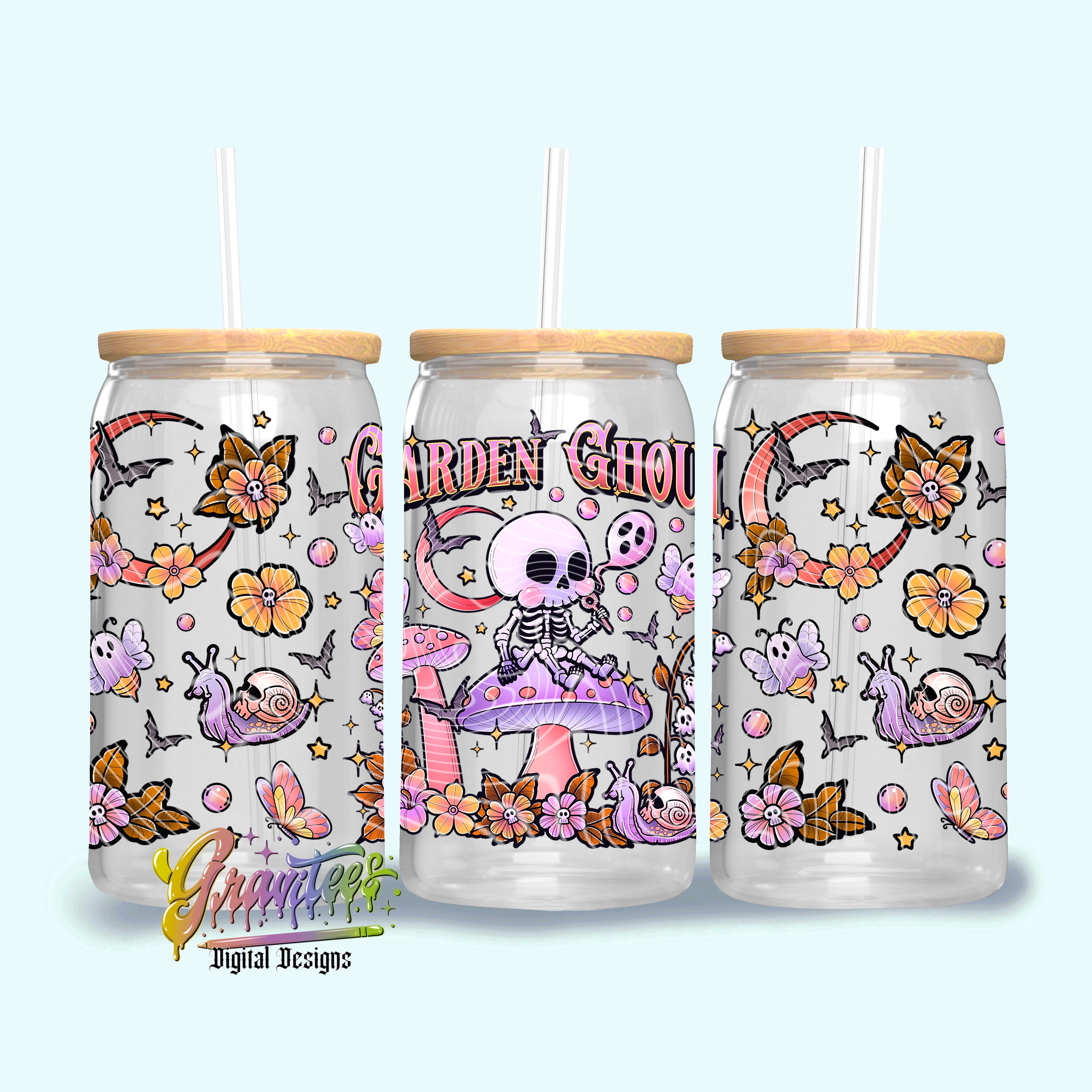 GARDEN GHOUL 16oz Tumbler Template Design PNG, for UVDTF or Sublimatio ...